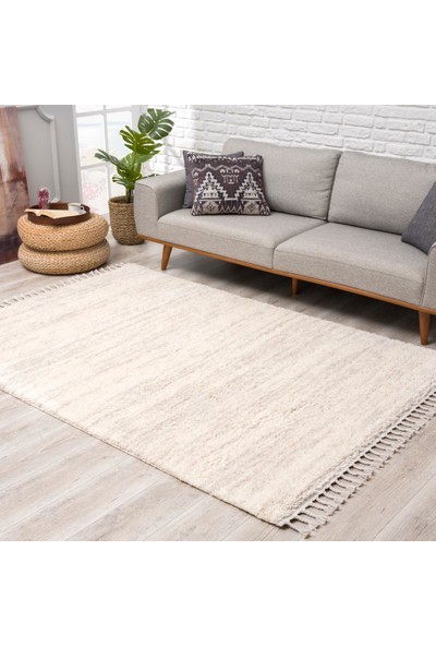 Ponciko Yumuşak Dokulu Düz Desenli Krem Pulpy Shaggy Halı