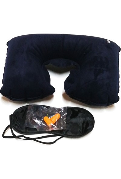 Modauyum Şişme Boyunluk Uyku Göz Bandı Kulak Tıkacı 3’lü Seyahat Seti