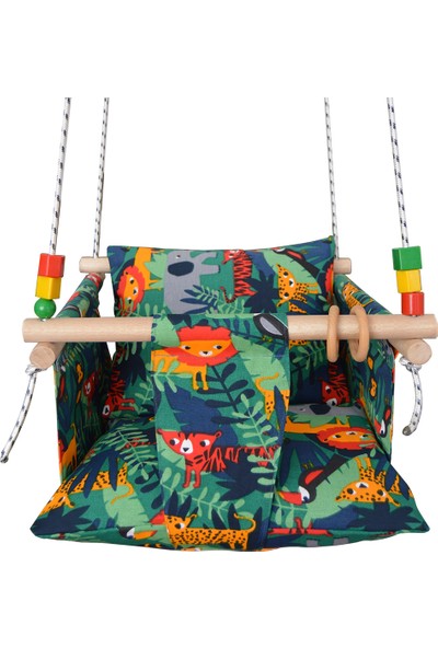 Berra Hayat Bebek Salıncağı Tavana Asılan Ahşap Orman ve Hayvan Desenli Salıncak