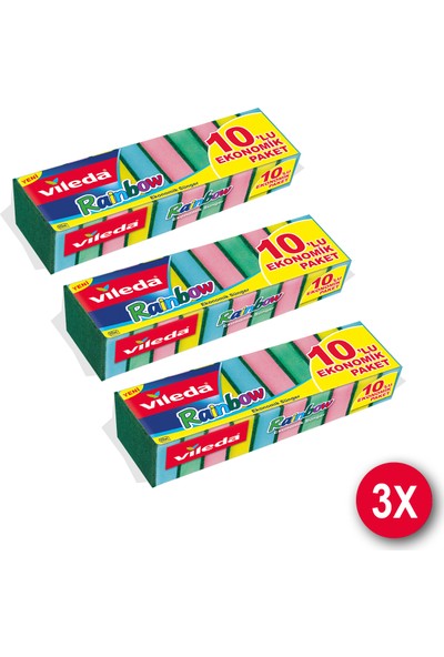 Vileda 10'lu Rainbow Ekonomik Bulaşık Süngeri 3'lü Paket Vileda 10'lu Rainbow Ekonomik Bulaşık Süngeri 3'lü Paket