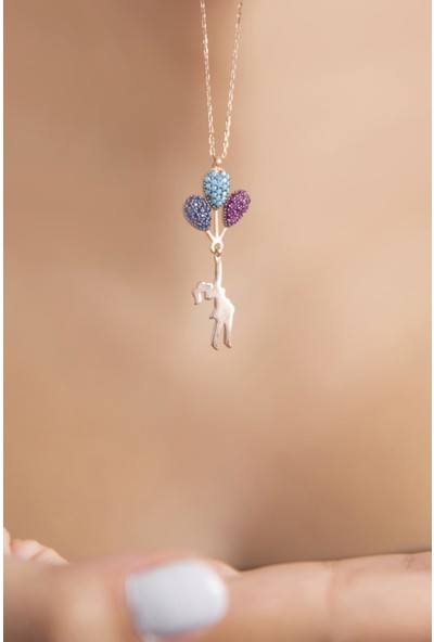 Elika Silver Uçan Balon Figürlü Rose Kaplama 925 Ayar Gümüş Kolye