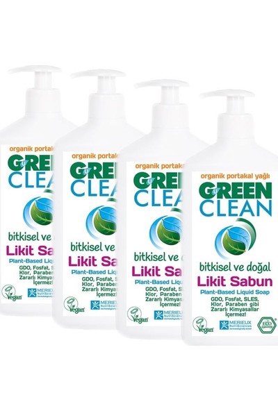 U Green Clean Organik Portakal Yağlı Likit Sabun 500 ml 4'lü Set