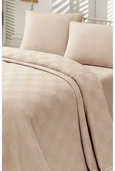 Daisy Home Pamuk Dama Desenli Lüks Çift Kişilik Pike Bej