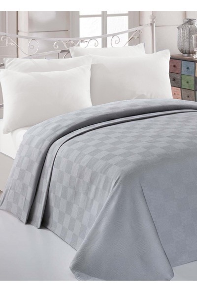 Daisy Home Pamuk Dama Desenli Lüks Çift Kişilik Pike Gri