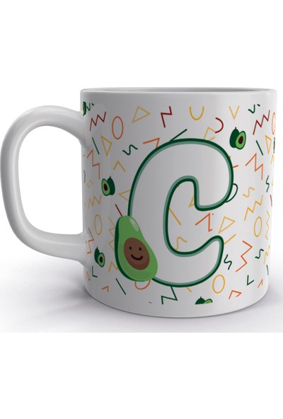 Rock'n Fox C Harfi Avokado Tasarım Renkli Harfli Kupa Bardak