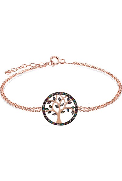 Huarz Mix Taşlı Hayat Ağacı Gümüş Bileklik