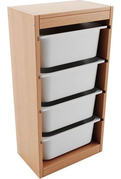 Bienwood Plastik Çekmeceli 4'lü Ahşap Raf Beyaz