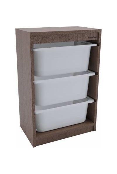 Bienwood 3'lü Plastik Çekmeceli Ahşap Raf