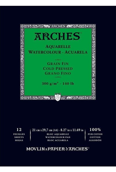 Arches Suluboya Defteri Blok Soğuk Baskı - Orta Doku 300 gr 12 Yaprak 21 x 29 cm Arches Suluboya Defteri Blok Soğuk Baskı - Orta Doku 300 gr 12 Yaprak 21 x 29 cm