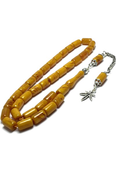 Midyat Nurtaş Gümüş Kesme Kapsül Hareli Sıkma Kehribar Tesbih