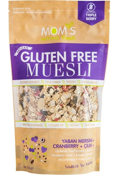 Mom's Natural Foods Glutensiz Yaban Mersini ve Çilekli Müsli 300GR Mom's Natural Foods Glutensiz Yaban Mersini ve Çilekli Müsli 300GR