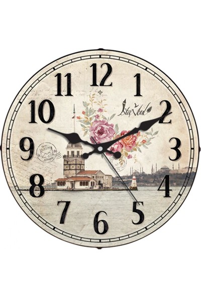İş Saat Istanbul Kız Kulesi ve Boğaz Manzaralı 36 cm Bombeli Camlı Dekoratif Duvar Saati İş Saat Istanbul Kız Kulesi ve Boğaz Manzaralı 36 cm Bombeli Camlı Dekoratif Duvar Saati