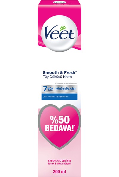 Veet Smooth Fresh Hassas Cilt Tüy Dökücü Krem 200 ml - %50 Bedava