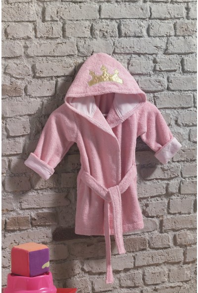 Tanem Home Prenses Pembe Çocuk Bornoz Pamuklu Nakışlı