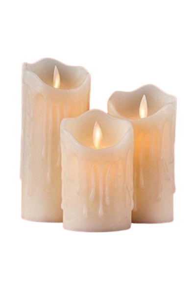 Deco Elit 3'lü Krem Erimiş Görünümlü Led Mum Pilli