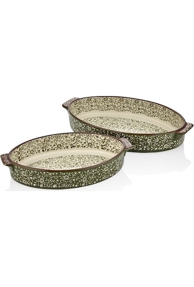 Cemile Yeşil Oval 2'li Fırın Kabı 34 x 39 cm
