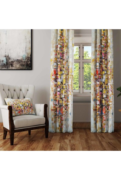 Osso Sarı Kırmızı Mavi Kutular Geometrik Desenli Oturma Odası Salon Fon Perde Osso Sarı Kırmızı Mavi Kutular Geometrik Desenli Oturma Odası Salon Fon Perde