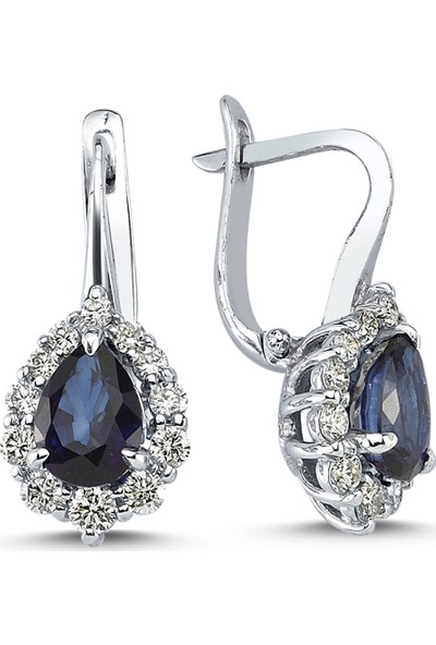 Pırlant Pırlantalı Safir Küpe