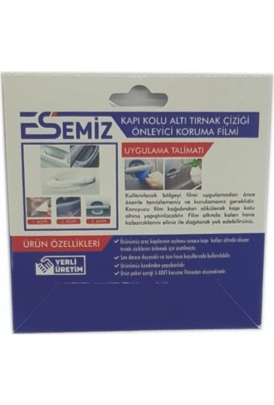 Esemiz Kapı Kolu Altı Tırnak Çiziği Önleyici Şeffaf Folyo 5'li Takım(Paket Içeriği 5 Adet) Esemiz Kapı Kolu Altı Tırnak Çiziği Önleyici Şeffaf Folyo 5'li Takım(Paket Içeriği 5 Adet)