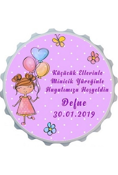 Kalbim Şekerleme Mor Balonlu Kız Temalı Hoşgeldin Bebek Kapak Magnet Açacak - 25 Adet Kalbim Şekerleme Mor Balonlu Kız Temalı Hoşgeldin Bebek Kapak Magnet Açacak - 25 Adet