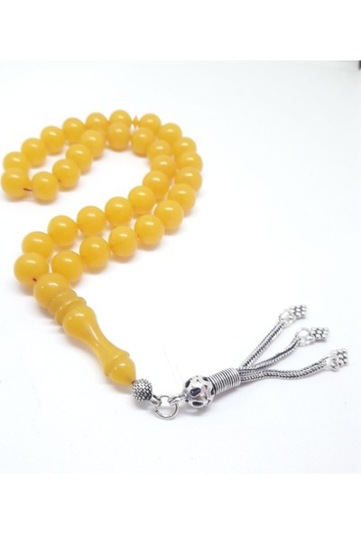 Kehribar Atölyesi Sıkma Kehribar Tesbih 925 Ayar Gümüş Püskülle Kombinli