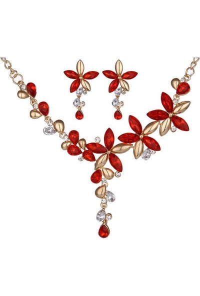 Myfavori Kırmızı Taşlı Abiye Takı Seti