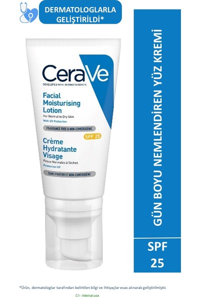 Cerave Nemlendirici Yüz Kremi Normal ve Kuru Ciltler Güneş Koruması İçeren 52 ml