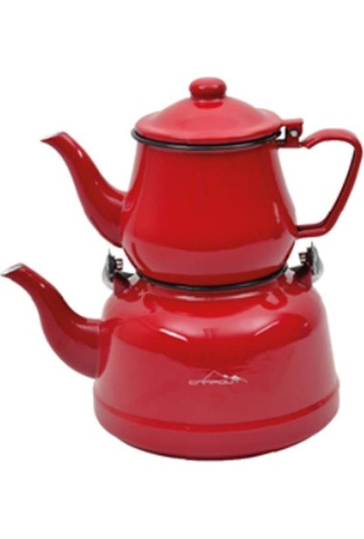 Nurgaz Campout Emaye Çaydanlık Seti - Kırmızı
