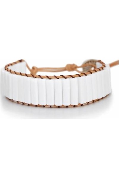 Tnr El Yapımı Beyaz Renkli Doğal Taş Deri Bileklik