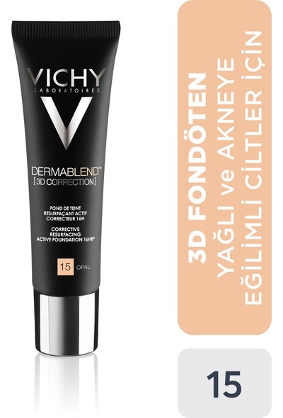 Vichy Dermablend Fondöten Karma,Yağlı ve Akneye Eğilimli Ciltler 15 Opal 30 ml Vichy Dermablend Fondöten Karma,Yağlı ve Akneye Eğilimli Ciltler 15 Opal 30 ml