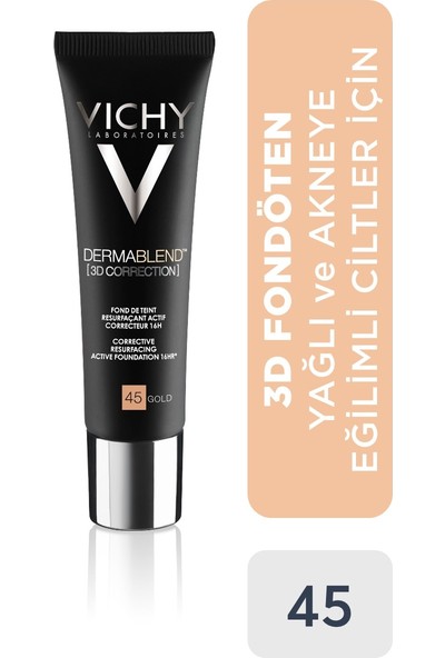 Vichy Dermablend Fondöten Karma,Yağlı ve Akneye Eğilimli Ciltler 45 Gold 30 ml Vichy Dermablend Fondöten Karma,Yağlı ve Akneye Eğilimli Ciltler 45 Gold 30 ml