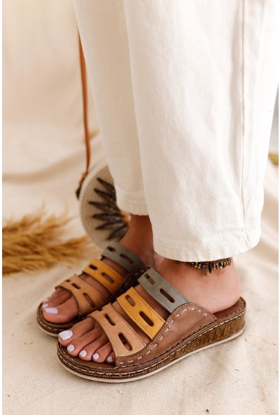 Limoya Katrina Comfort Lazer Kesim Deri Terlik Limoya Katrina Comfort Lazer Kesim Deri Terlik