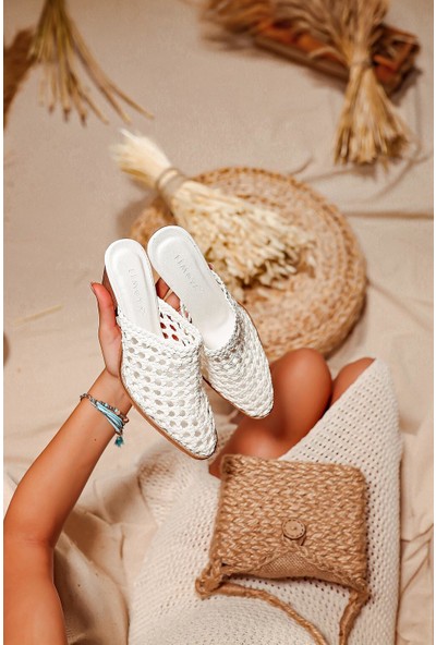 Limoya Trina Örgü Detaylı Terlik