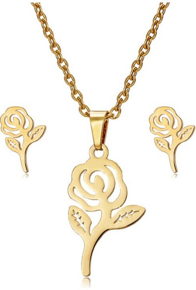 Myfavori Gül Kolye Küpe Set 14 Şubat Hediye Myfavori Gül Kolye Küpe Set 14 Şubat Hediye