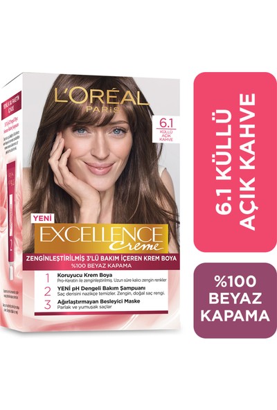 L'oréal Paris Excellence Creme Saç Boyası 6.1 Küllü Açık Kahve L'oréal Paris Excellence Creme Saç Boyası 6.1 Küllü Açık Kahve