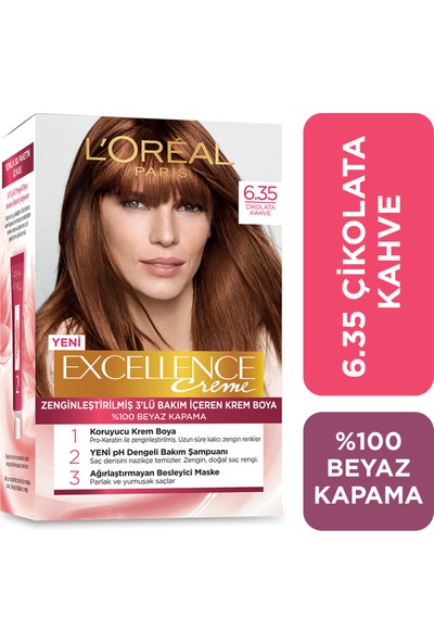 L'Oréal Paris Excellence Creme Saç Boyası 6.35 Çikolata Kahve L'Oréal Paris Excellence Creme Saç Boyası 6.35 Çikolata Kahve