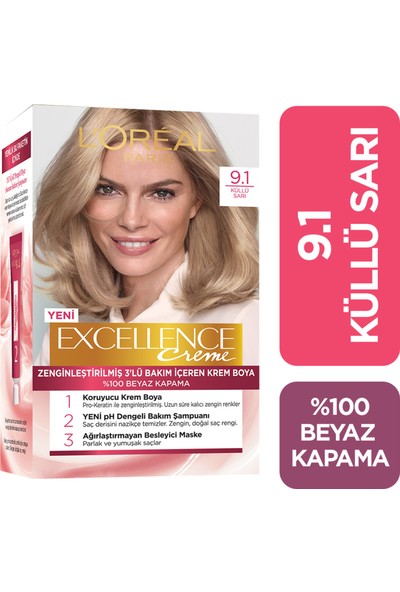 L'Oréal Paris Excellence Creme Saç Boyası 9.1 Sarı Küllü L'Oréal Paris Excellence Creme Saç Boyası 9.1 Sarı Küllü