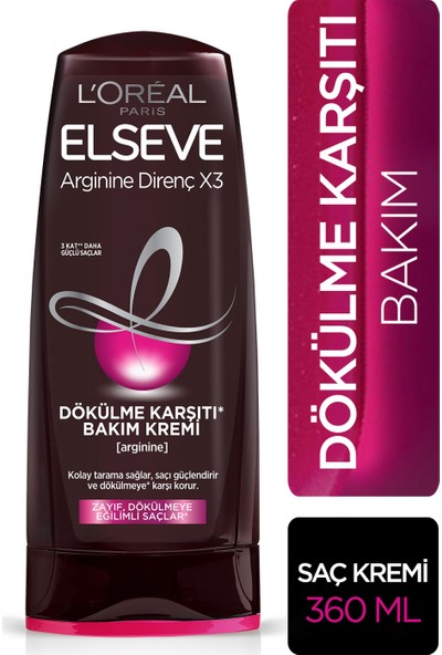 L'Oréal Paris Elseve Arginine Direnç X3 Dökülme Karşıtı Bakım Kremi 360 ml L'Oréal Paris Elseve Arginine Direnç X3 Dökülme Karşıtı Bakım Kremi 360 ml
