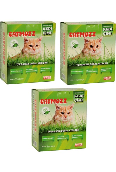 Catmozz Yavru ve Yetişkin Kediler Için Büyük Boy Organik Topraksız Kedi Çimi Seti 3 Adet