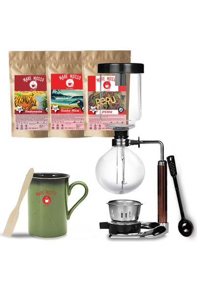 Mare Mosso 3 Cup Syphon Kahve Demleme Seti 3 + 100 gr x 3 Paket Yöresel Kahve Mare Mosso 3 Cup Syphon Kahve Demleme Seti 3 + 100 gr x 3 Paket Yöresel Kahve