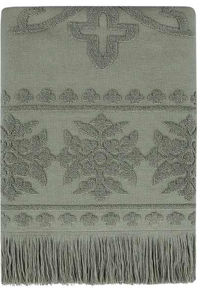 Boleyn Saçaklı Haki Banyo Havlusu Yüz Havlusu Hediyeli (100x150 cm)