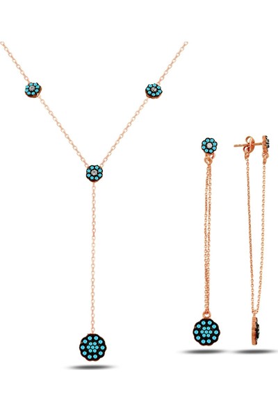 Rams Gümüş Elmas Montürlü Firuze Çiçek Ikili Set