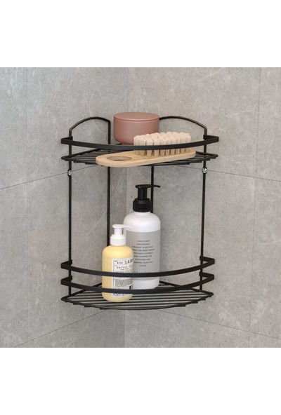 Tekno-tel 2 Katlı Banyo Duş Köşe Rafı Mat Siyah Lm008 Tekno-tel 2 Katlı Banyo Duş Köşe Rafı Mat Siyah Lm008
