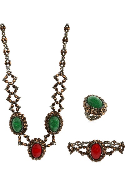 Takıhanem Kristal Hürrem Takı Seti Kırmızı-Yeşil