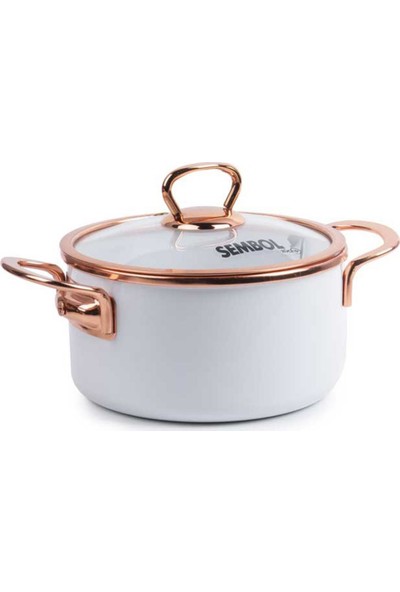 Sembol Emaye 16 cm Düz Tencere Beyaz Bakır