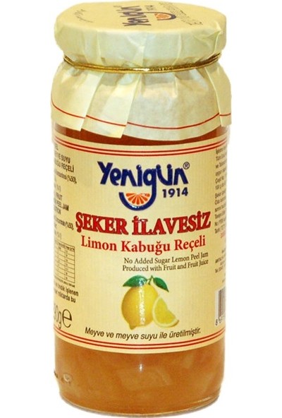 Yenigün Şeker Ilavesiz Limon Kabuğu Reçeli 290 gr Yenigün Şeker Ilavesiz Limon Kabuğu Reçeli 290 gr