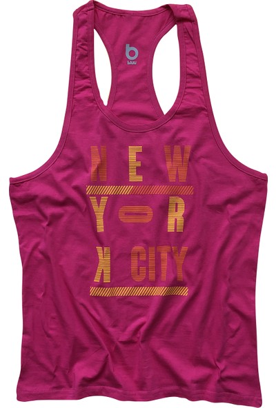 Bluu Fitness Gym Tank Top Sporcu Atleti New York City Fuşya
