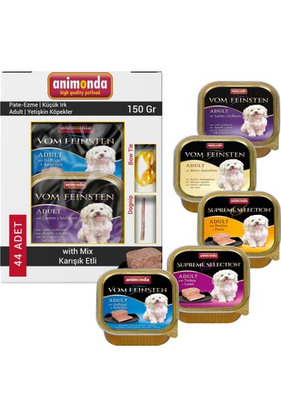 Animonda Karışık Ezme Küçük Irk Köpek Konservesi 44x150 gr ve Dognip-Köpek Papyonu Animonda Karışık Ezme Küçük Irk Köpek Konservesi 44x150 gr ve Dognip-Köpek Papyonu