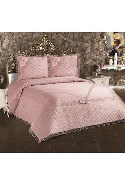 Kırlent Dünyası Fransız Güpürlü Çift Kişilik Yatak Örtüsü Takımı
