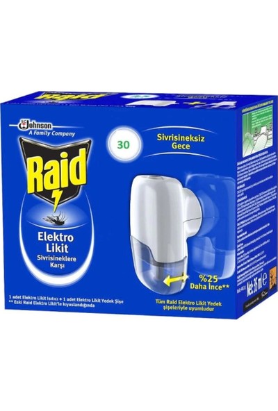 Raid Sivrisineklere Karşı 30 Gece Elektro Likit Isıtıcı +1 Adet Yedek Şişe 21 ml Raid Sivrisineklere Karşı 30 Gece Elektro Likit Isıtıcı +1 Adet Yedek Şişe 21 ml